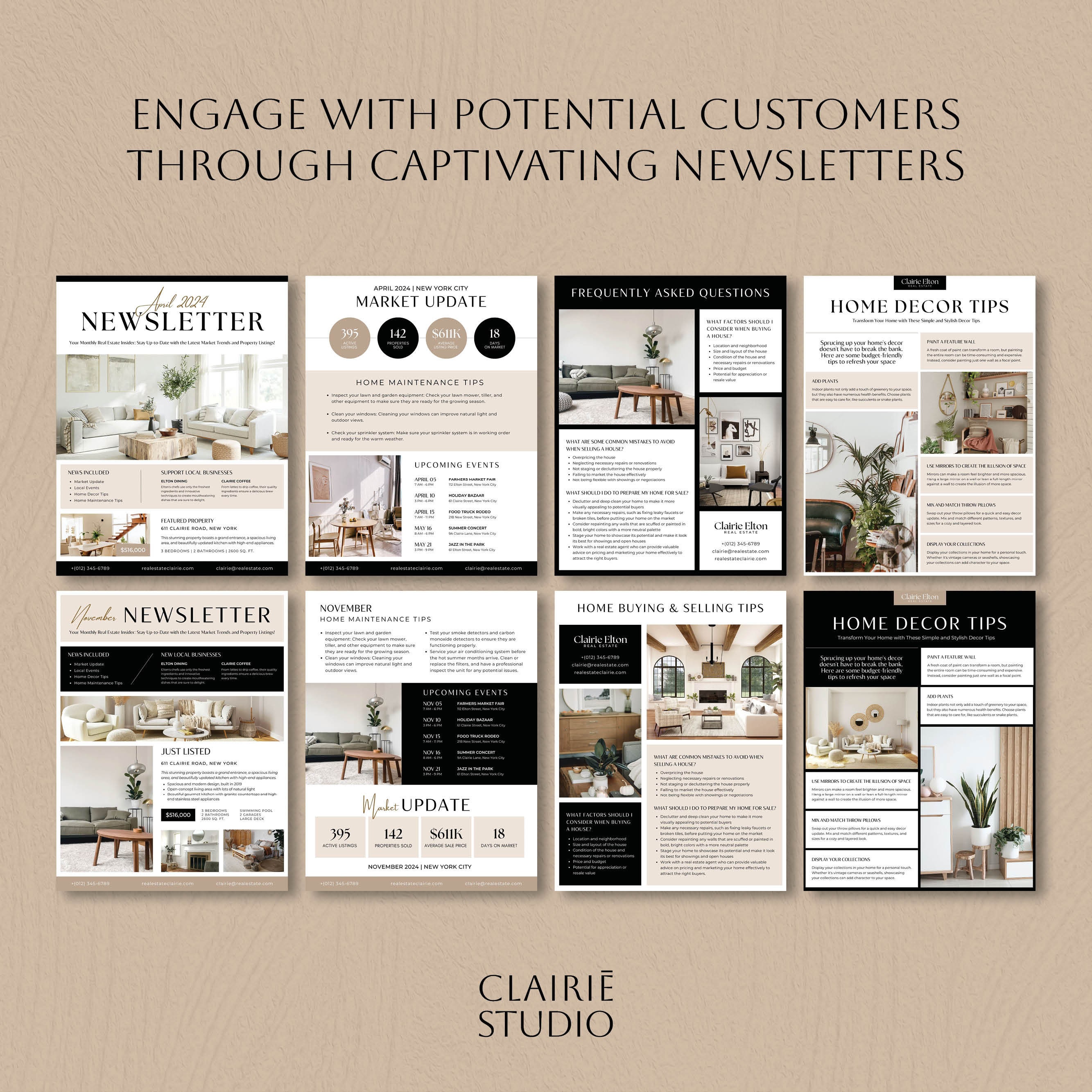 Printable Newsletter Template Bundle, Real Estate Marketing Kit ...