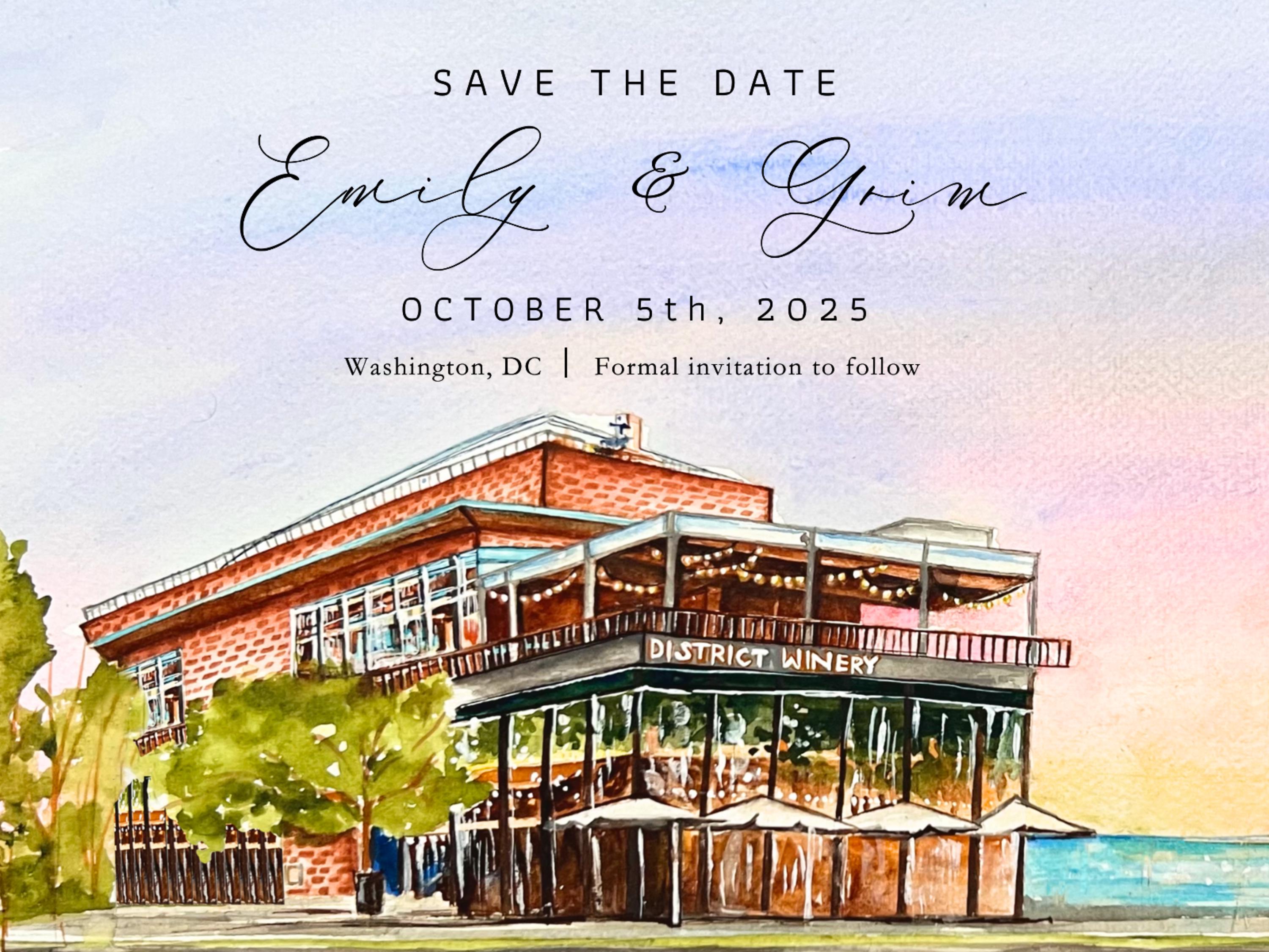Custom Save-the-date Watercolor Wedding Venue Illustration Invitation ...