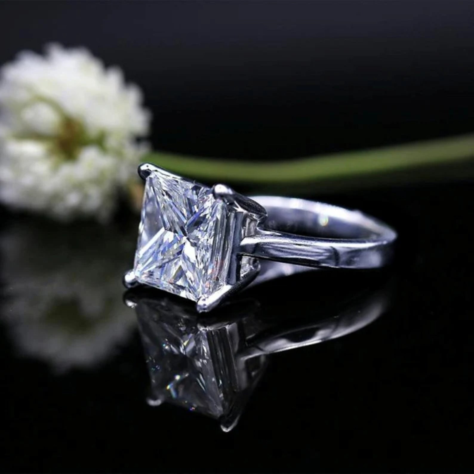 Princess Stone Solitaire Ring, Four Prong Set Diamond Engagement Ring ...