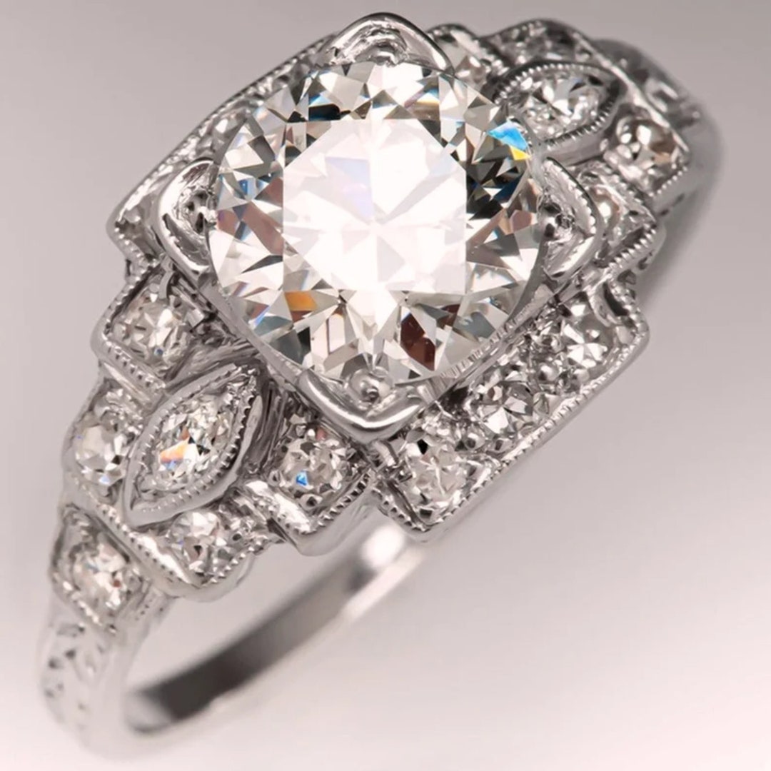 1920s Vintage Bridal Ring, 2.70ct White Round Diamond Wedding Ring ...