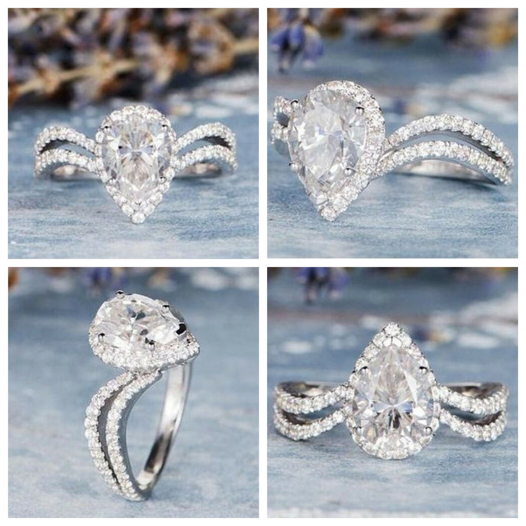 2.80ct White Pear Diamond Wedding Ring Halo Vintage - Etsy