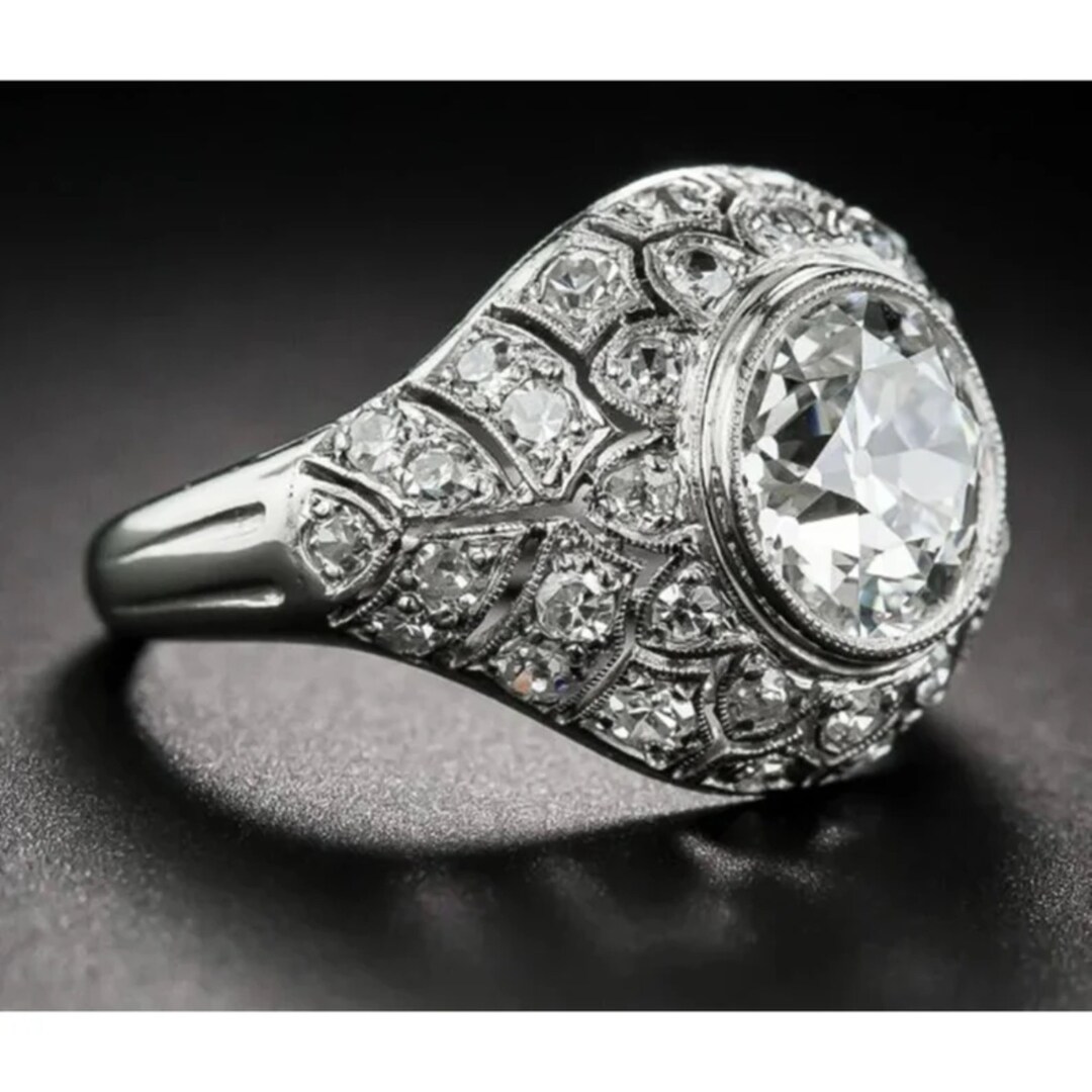 2.45ct White Round Diamond Ring, Dome Shank Engagement Ring, Unique ...