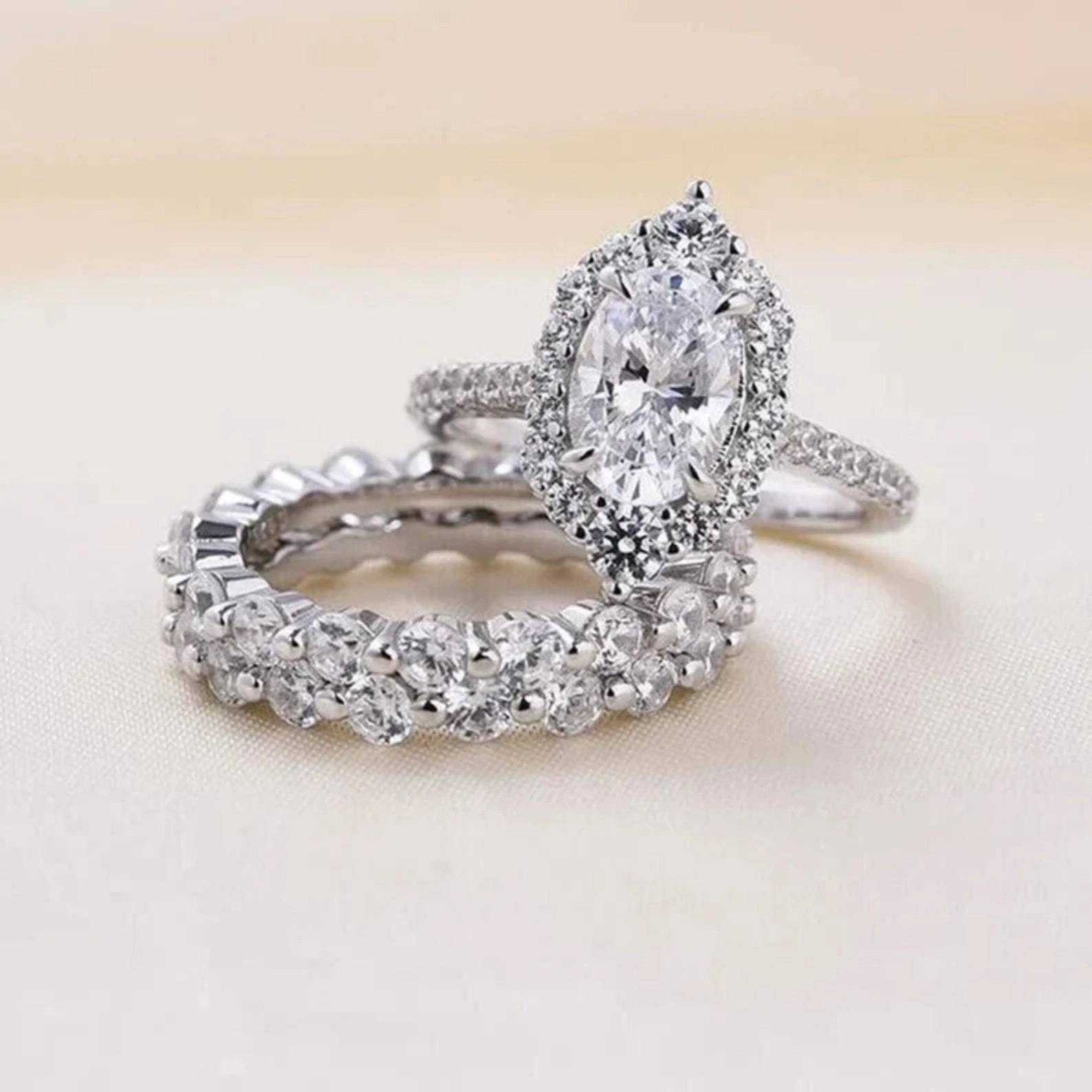 Trio Bridal Wedding Ring Set, Oval Trio Engagement Ring Set, Ring With ...