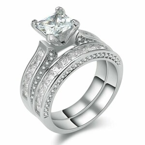 High Set Engagement Ring Set, 2.80ct White Princess Diamond Bridal Ring ...