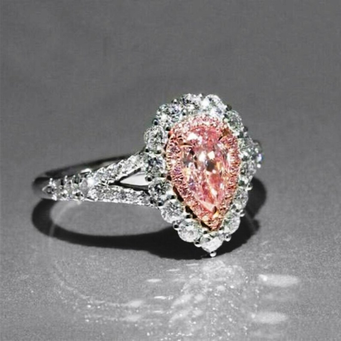 2.20ct Pink Pear Cut Diamond Engagement Halo Ring, Vintage Pear Shape ...