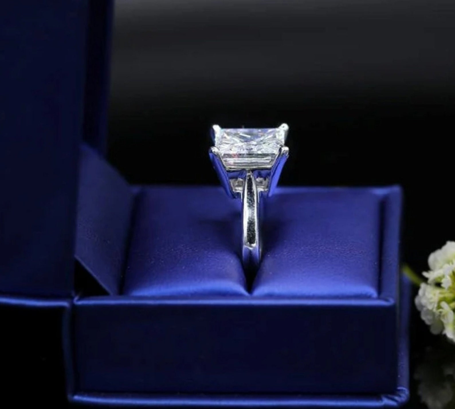 Princess Stone Solitaire Ring, Four Prong Set Diamond Engagement Ring ...