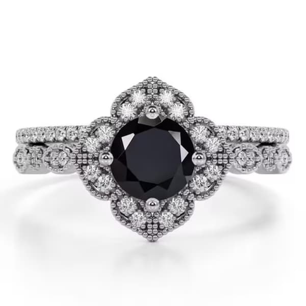 Black Diamond Ring Bridal Sets - Etsy