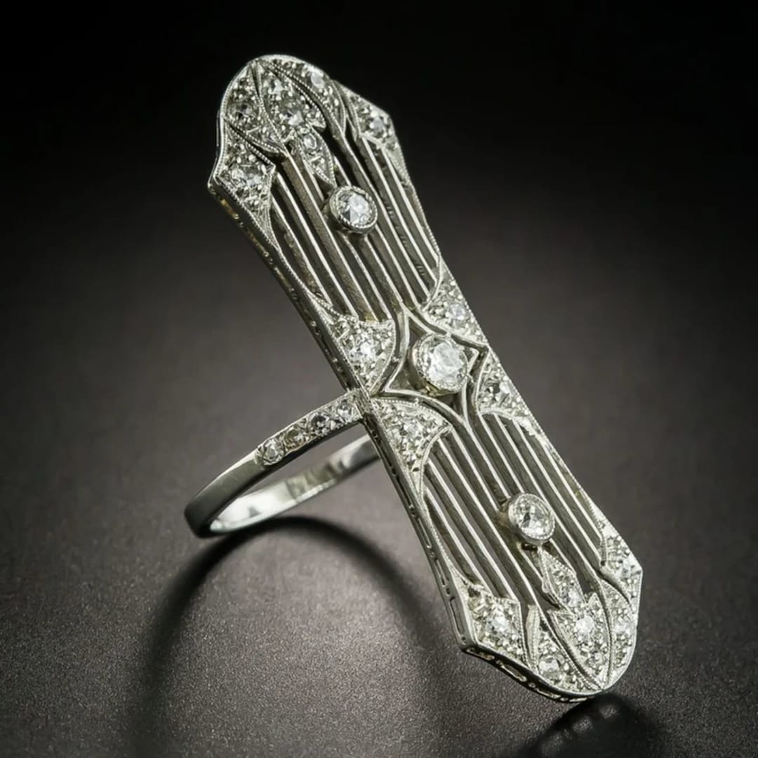 Bezel Set Diamond Ring, Lozenge Dinner Ring, Large Full Finger Big Ring ...