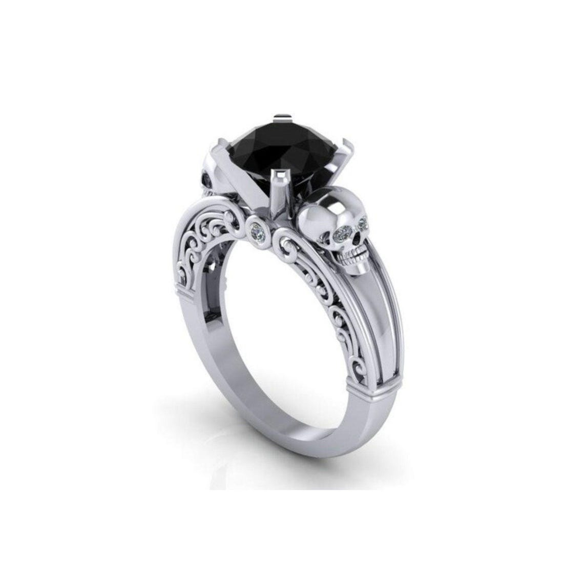 Two Skull Face Pre Engagement Ring, Art Deco Skull Design Ring, Prong ...