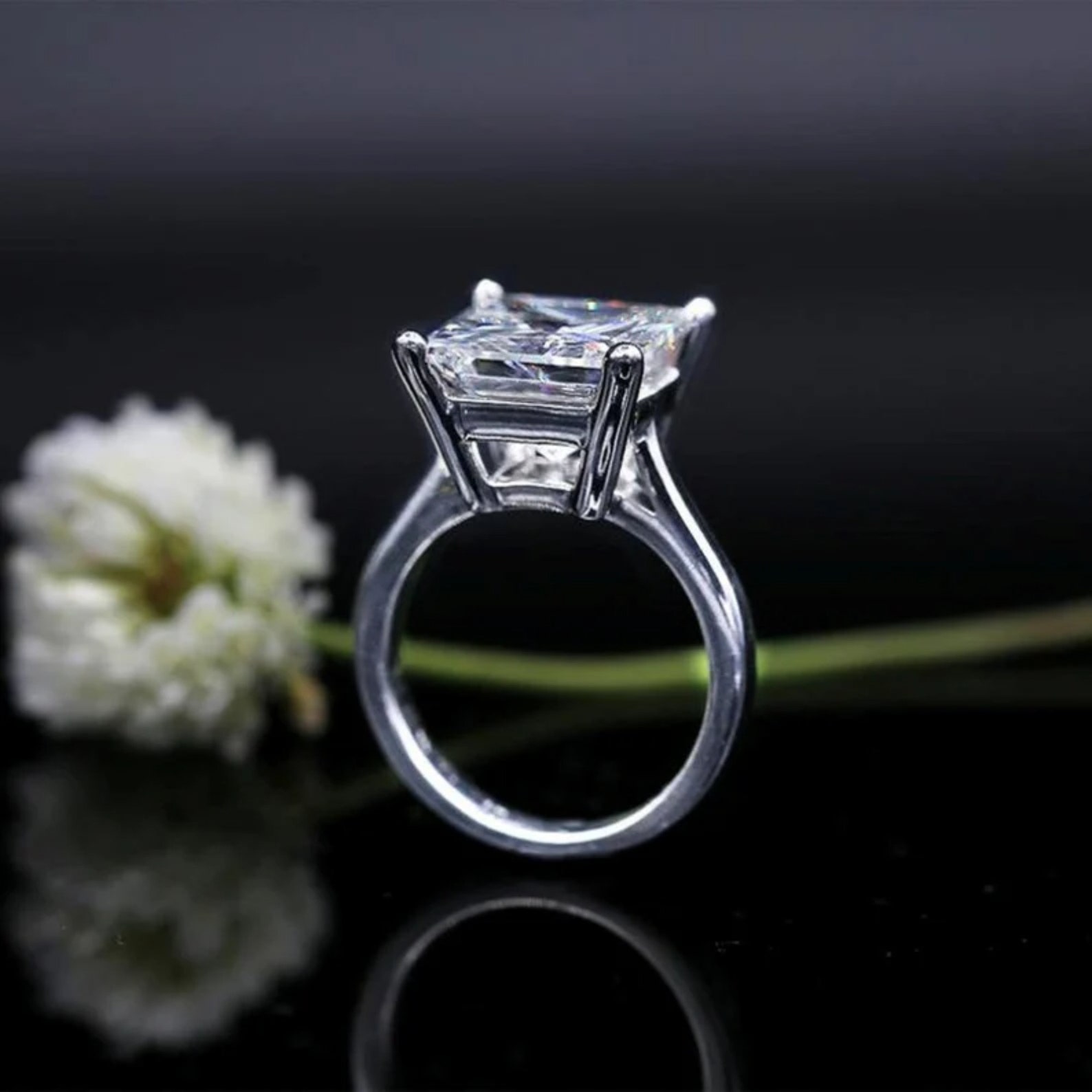 Princess Stone Solitaire Ring, Four Prong Set Diamond Engagement Ring ...