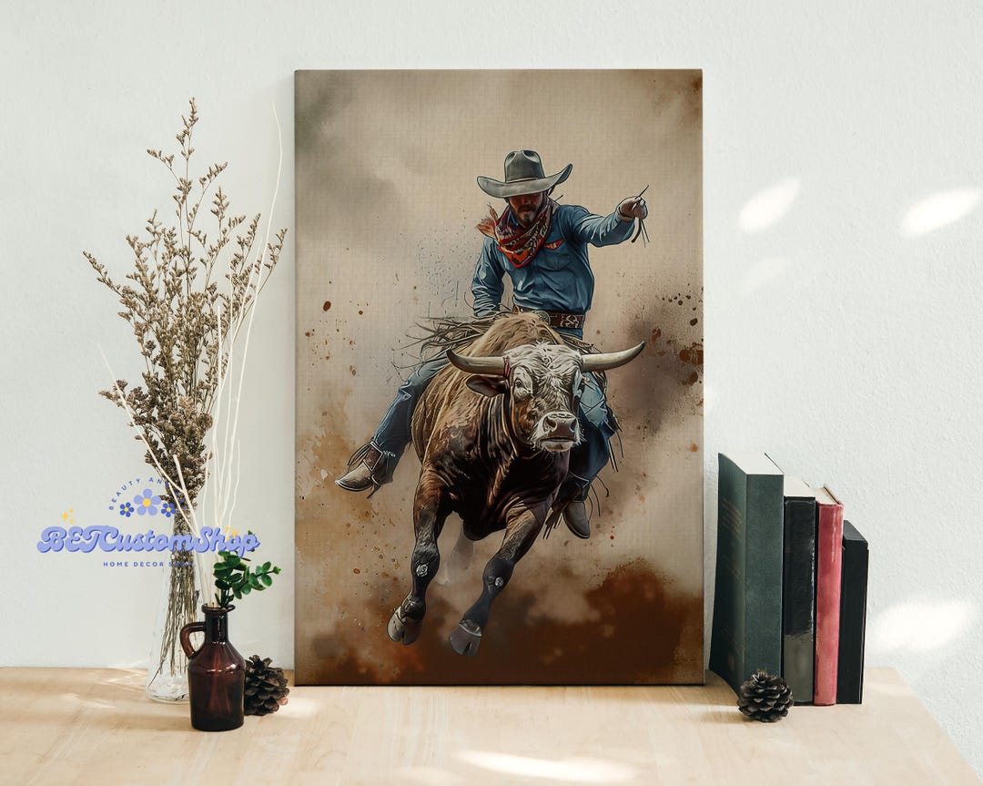Dynamic Dust Bull Riding Framed Canvas, Unframed Poster, Bull Riding ...