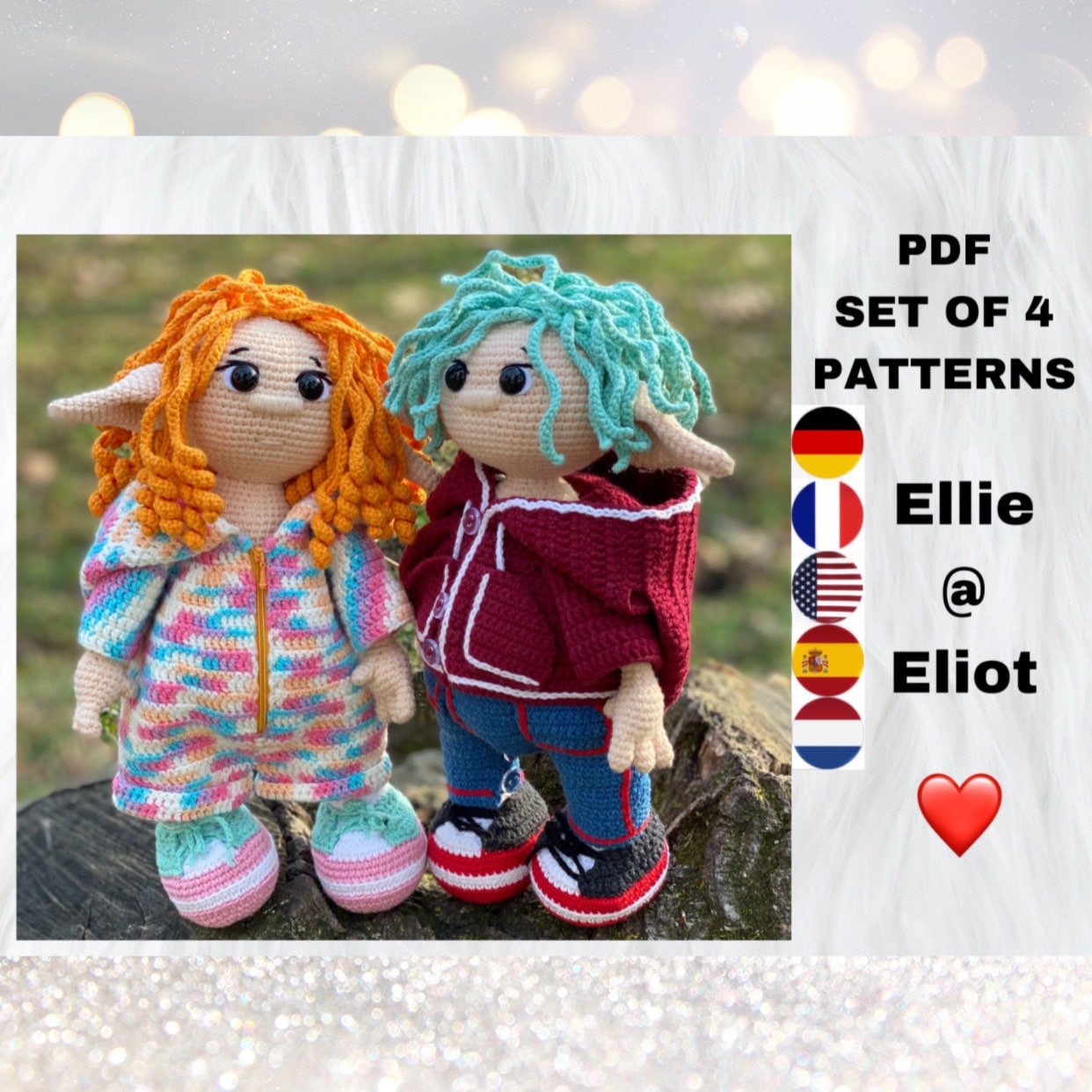 Amigurumi Elf Ellie and Eliot in Outfits Patterns. SET of 4 PATTERNS ...