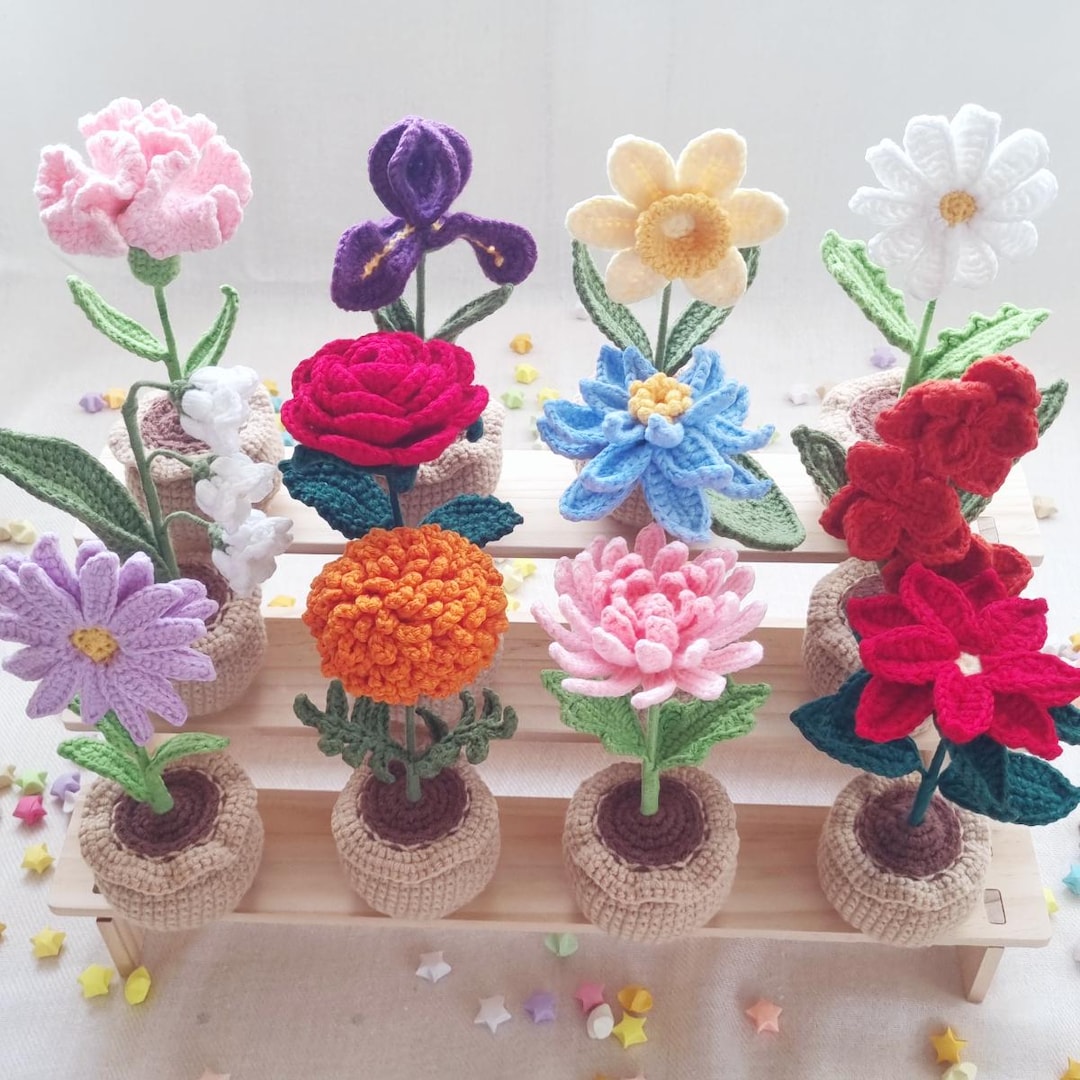 Crochet Birth Month Flowers | Handmade Birth Flowers Plant Pot ...