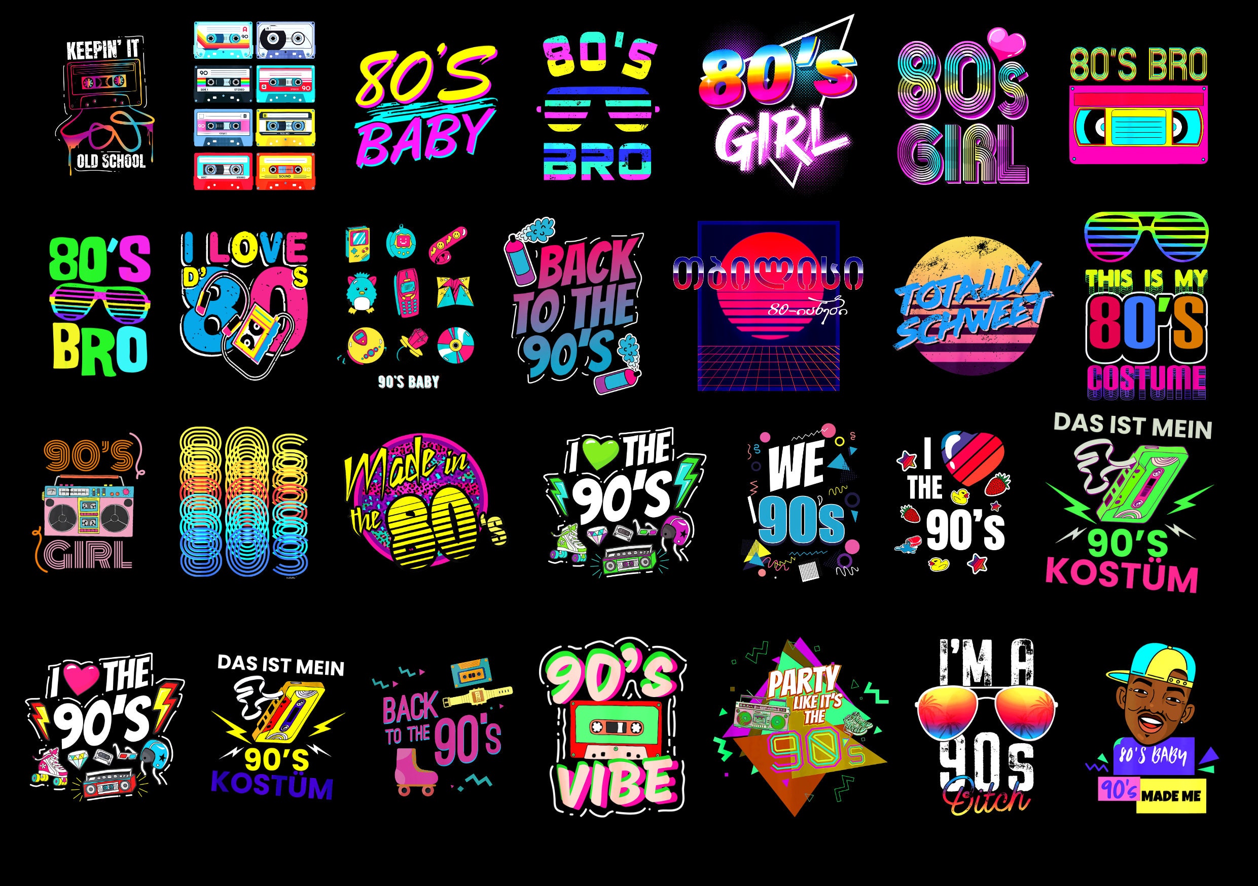 80s 90s Clipart, Neon 80s Clipart Bundle, Roller Skates Clipart, Retro ...