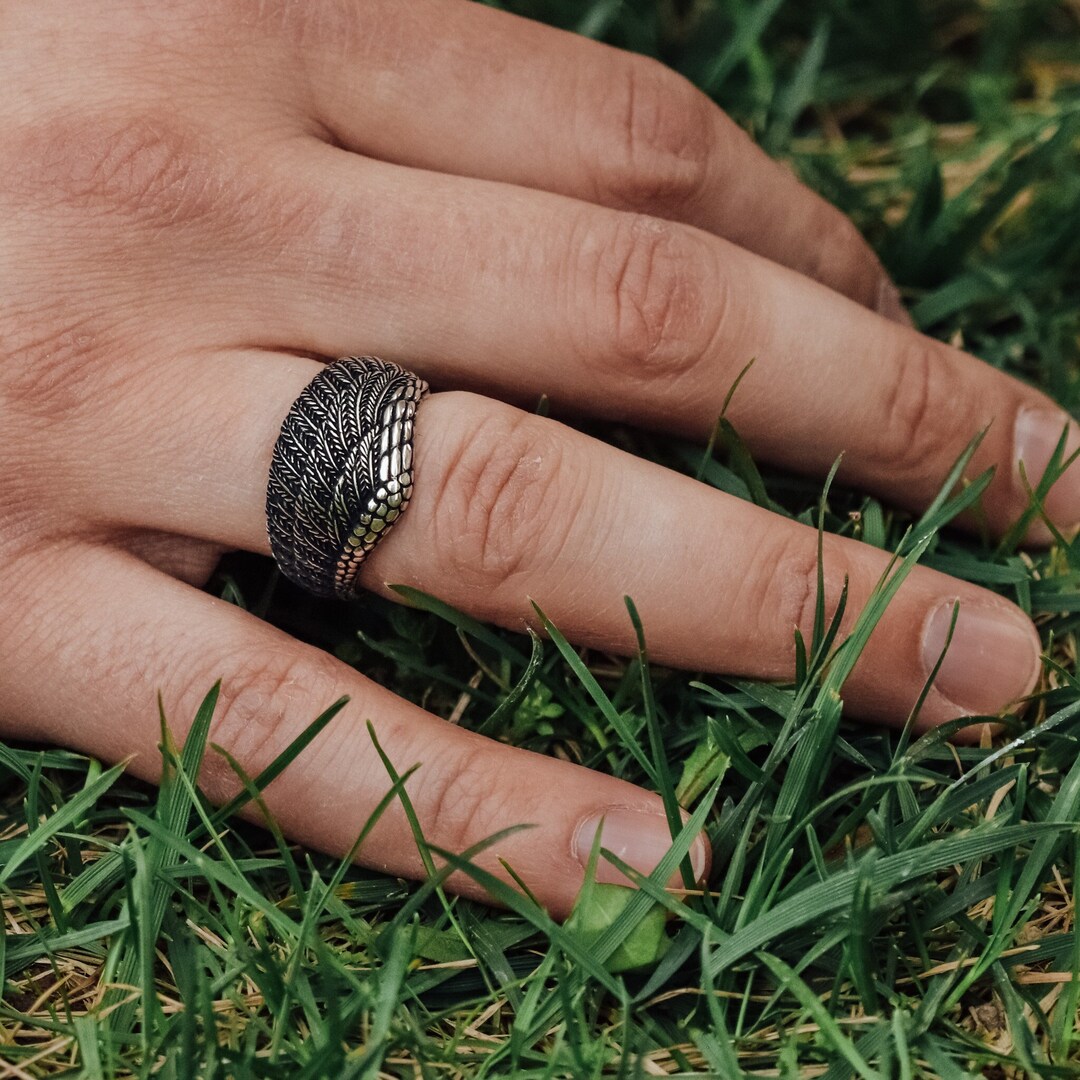 Silver Feather Ring Oxidized Feather Ring Bird Feather Ring for Men Adjustable 925k Sterling ...