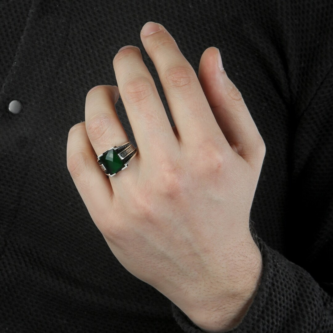 Emerald Ring Gentlemen Style Jewelry Gift for Him 925 Sterling Silver ...