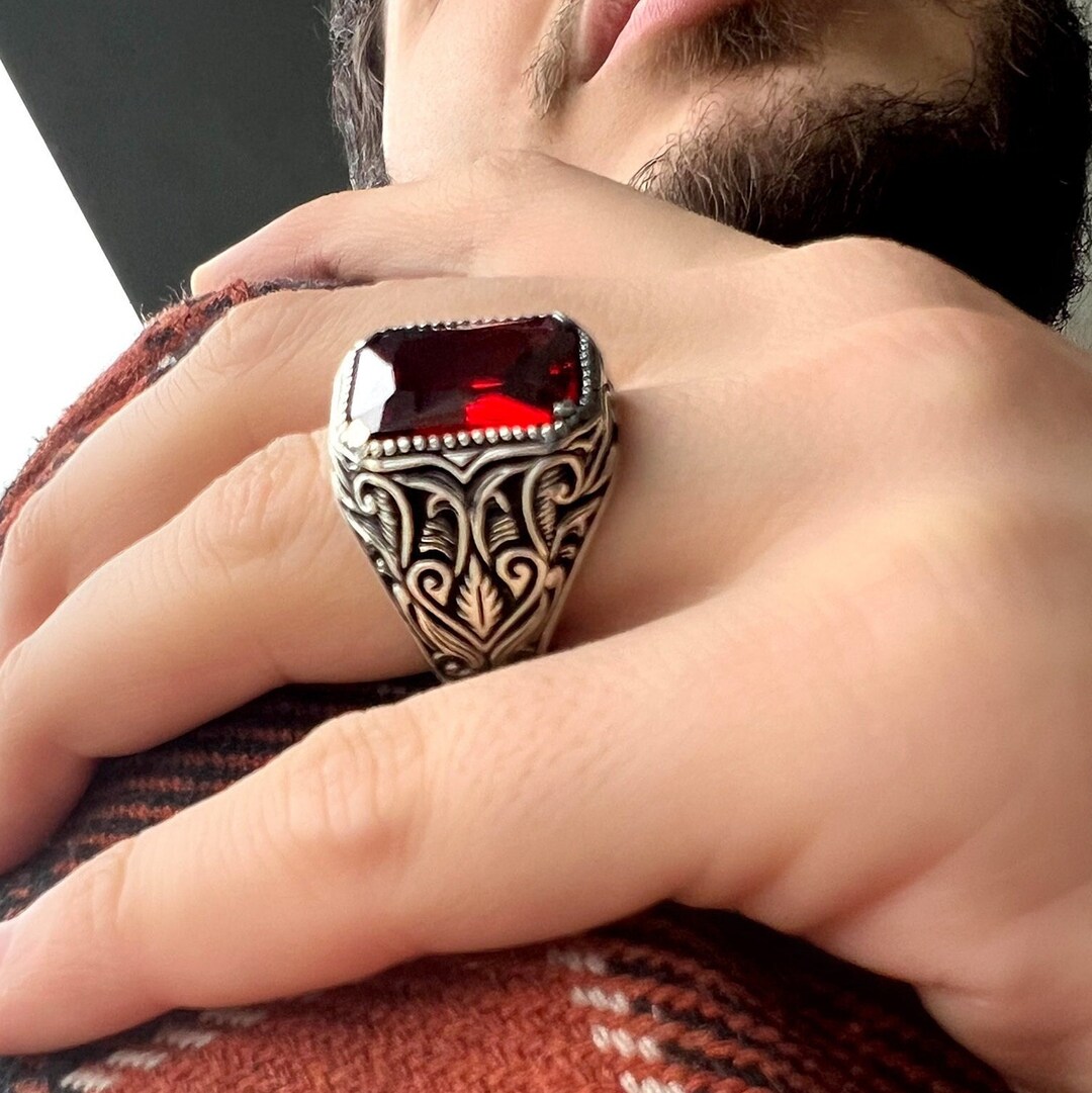 Ruby Handmade Ring for Men Red Ruby 925 Sterling Silver Ring Men's ...