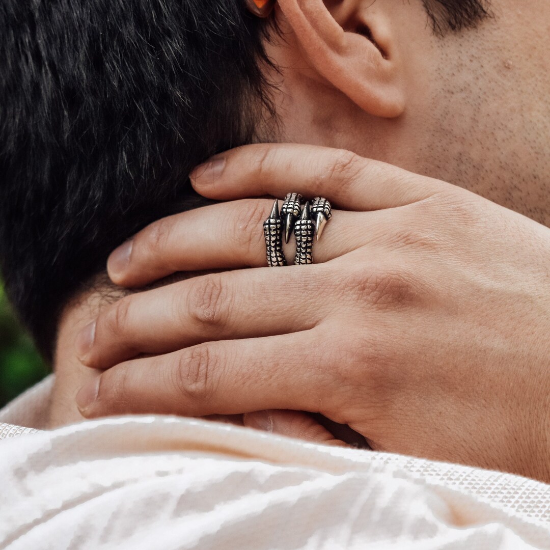 Claw Ring Adjustable Dragon Claw Ring Men's Eagle Claw Ring Detailed Silver Claw Ring for Men ...