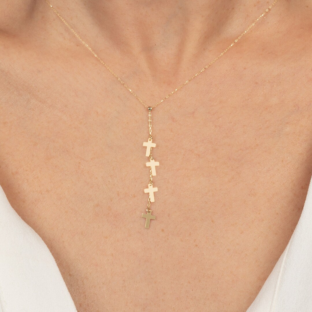 Family of Four Crosses Necklace 14K Gold Christian Family Pendant ...