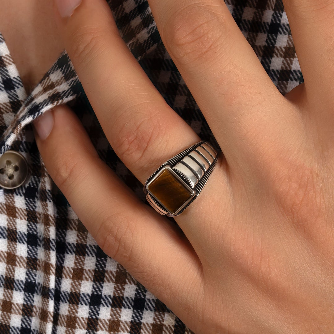 Tiger's Eye Silver Ring for Men | Men's Tiger Eye Statement Ring ...