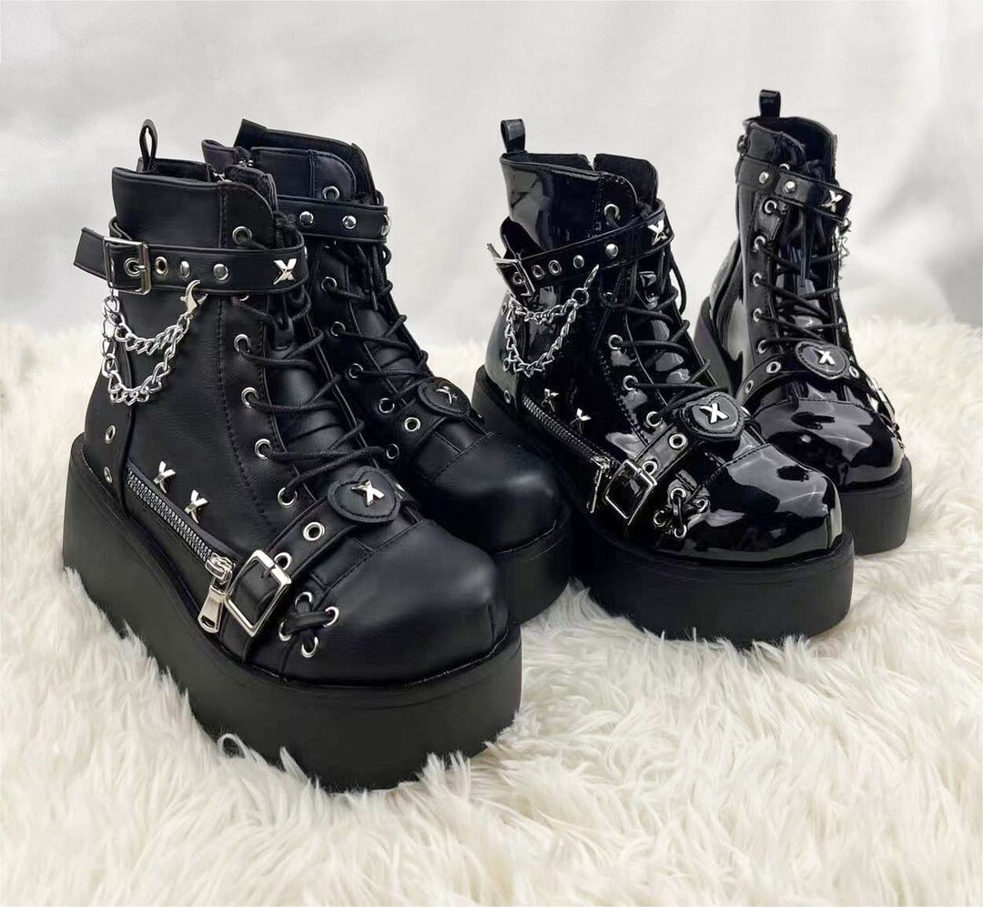 Rivet Dark Motorcycle Boots, Thick Soled Boots, Punk Martin Boots ...