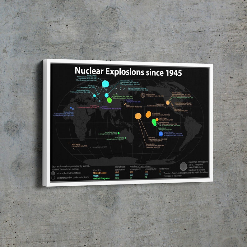 Nuclear Explosions Map Canvas Wall Art World Map Canvas - Etsy