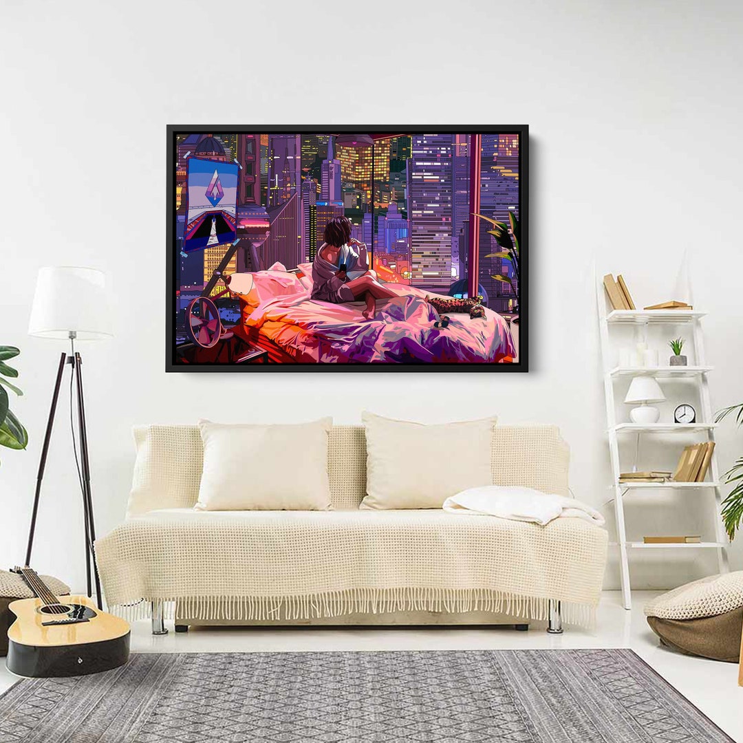 Lo-fi Style Canvas Lo-fi Women and Bedroom Canvas Anime City Poster ...