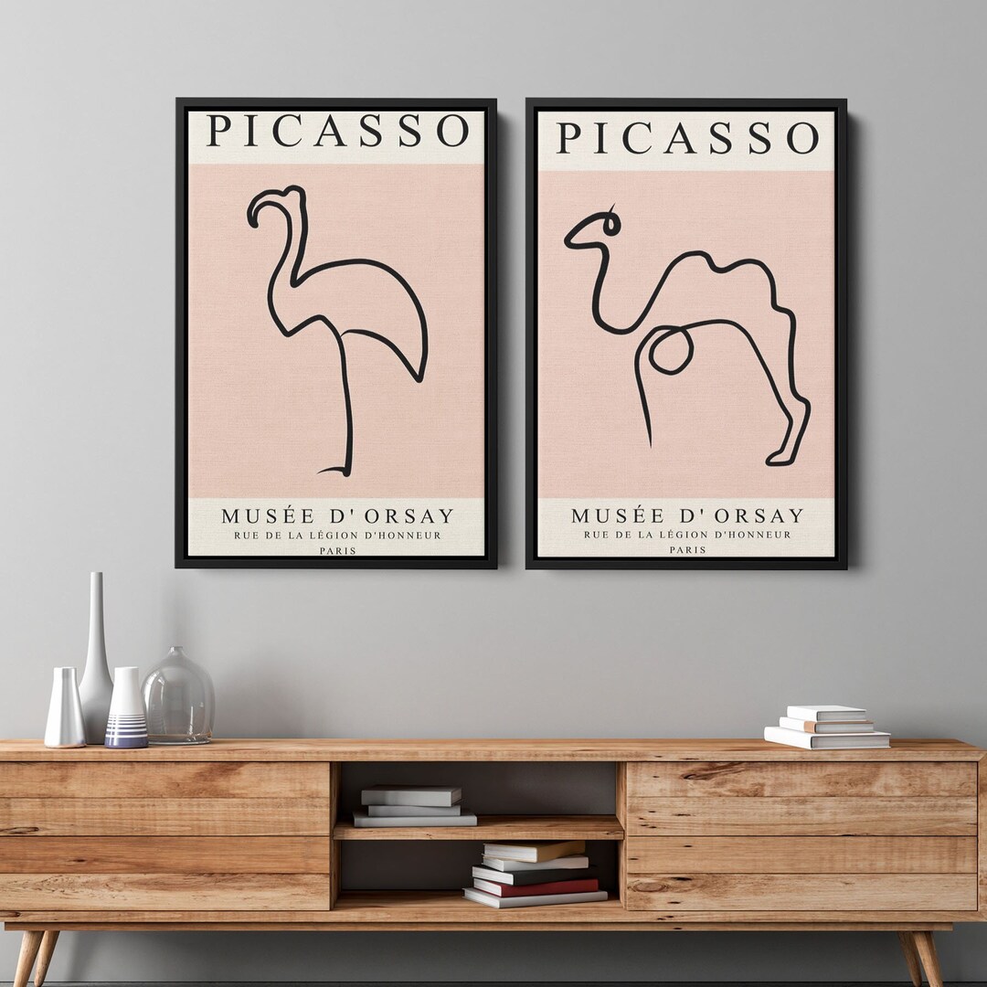 2 Piece Picasso Canvas Picasso Beige and Soft Pink Poster Vintage Cut ...