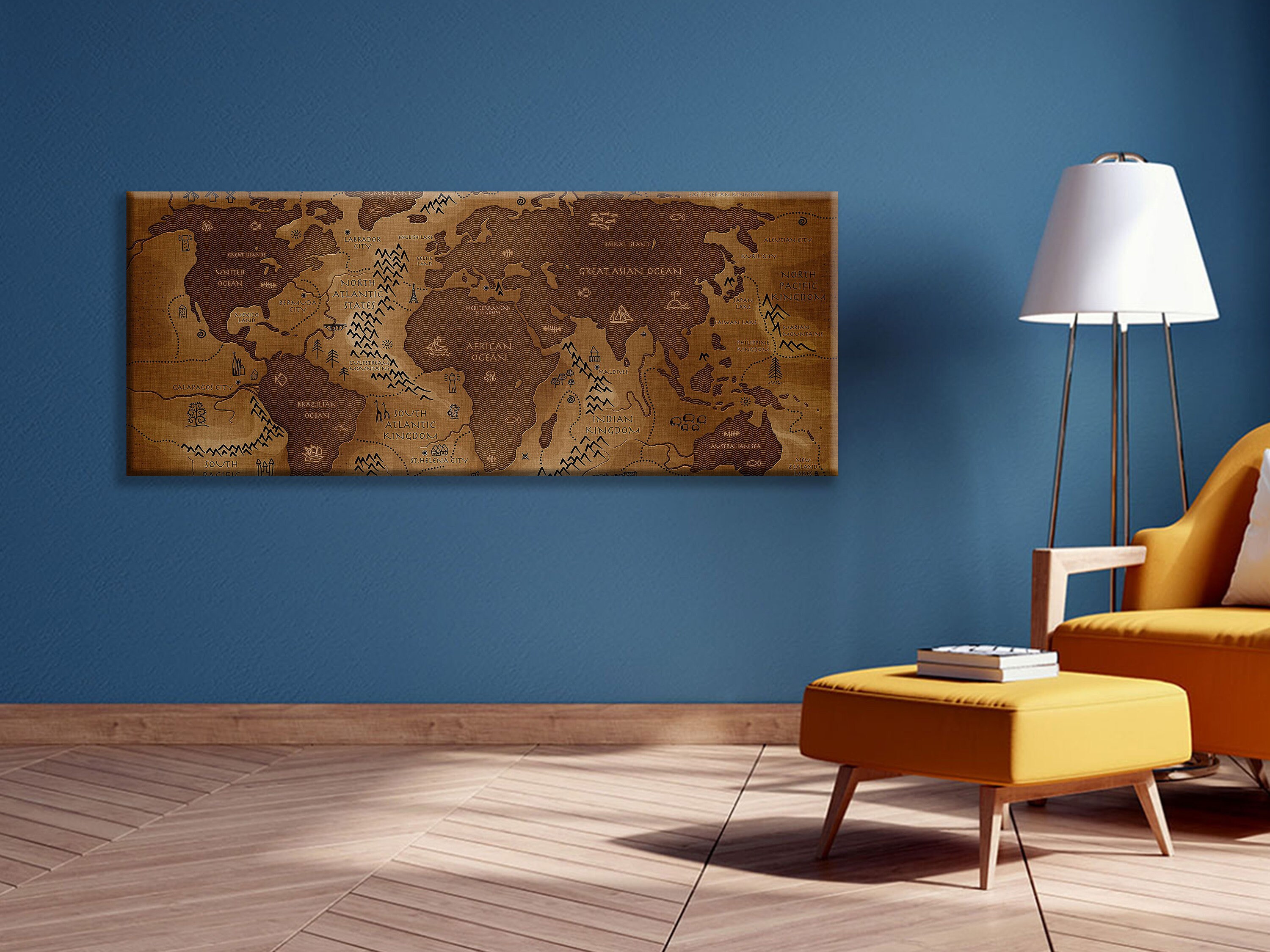 Oceans and Continents Map Canvas Wall Art Ancient Oceans and - Etsy