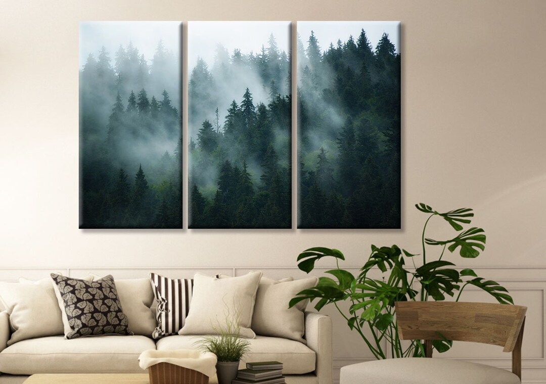 3 Piece Forest Canvas foggy Forest Canvas Set of 3 foggy Forest Wall ...