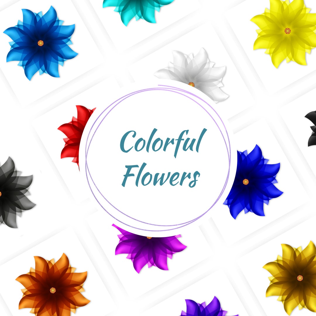 Colorful Floral Delight: 300 DPI Digital Download, 31 Pngs in 12 Lush ...