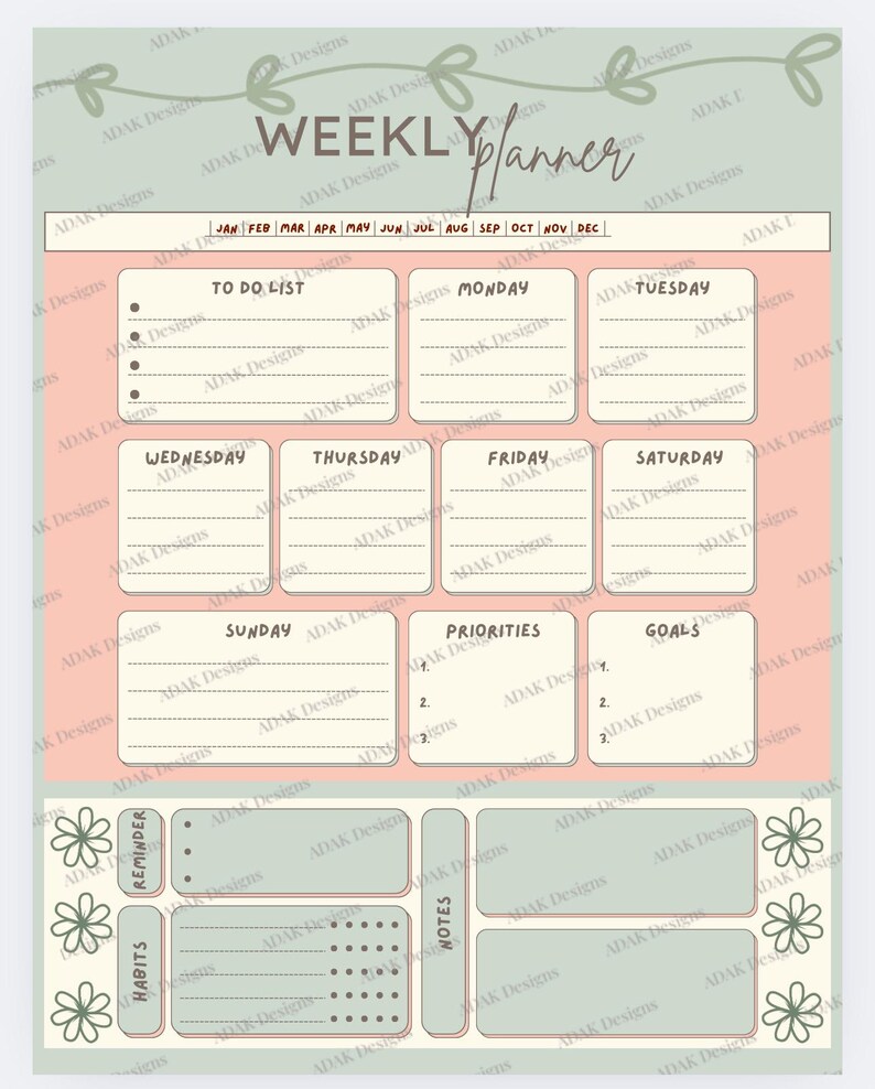 Weekly Planner Printable PDF | Non-editable Pastel Productivity Sheet ...