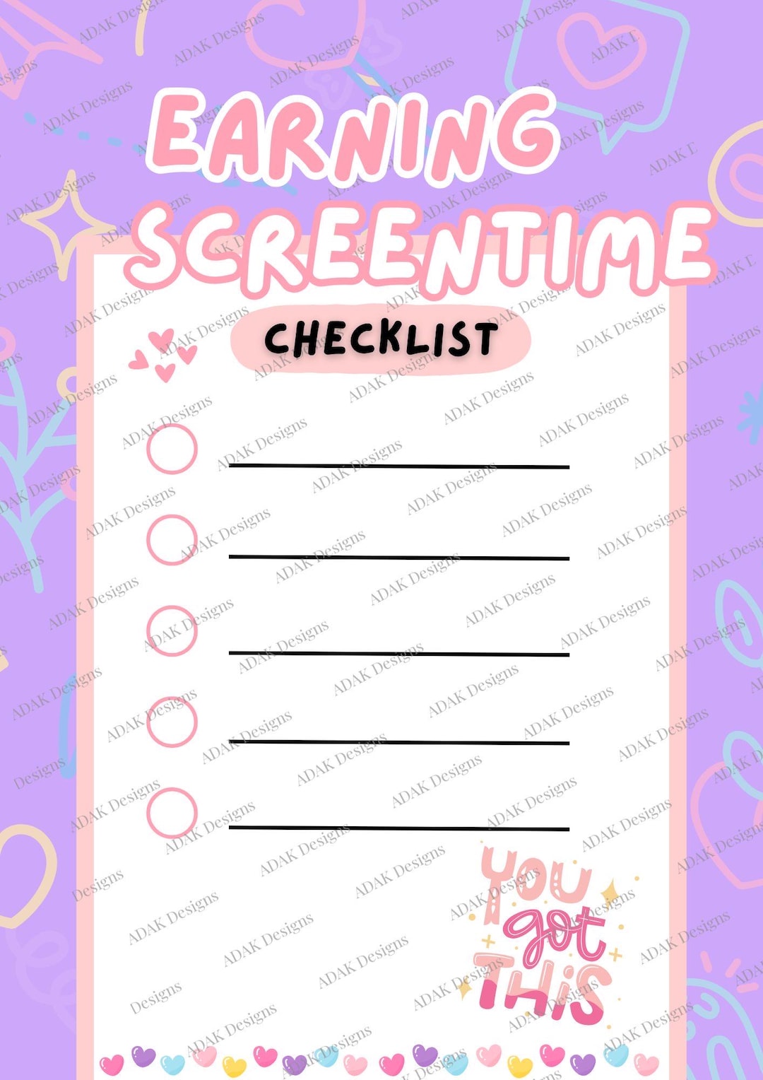 Blank Screentime Checklist for Kids | Printable Chore Chart | Editable ...