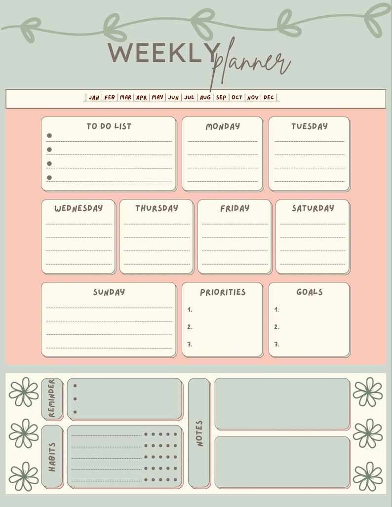Weekly Planner Printable PDF | Non-editable Pastel Productivity Sheet ...