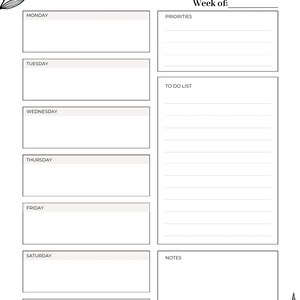 Minimalist Weekly Planner PDF | Black & White Printable | To-do List ...