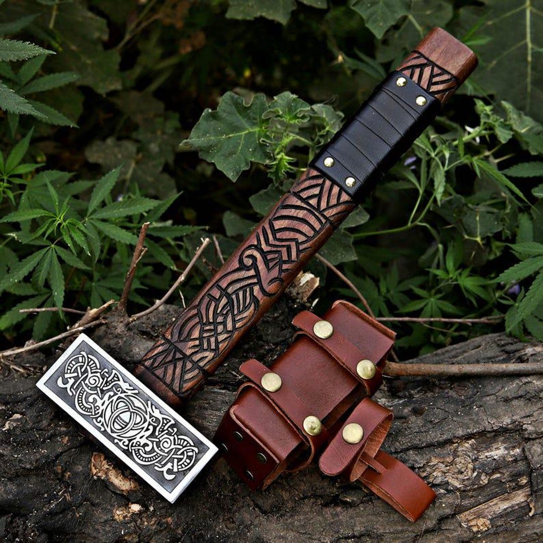 Handmade Viking Style Decorative Hammer | Norse Knotwork Engraved Metal ...