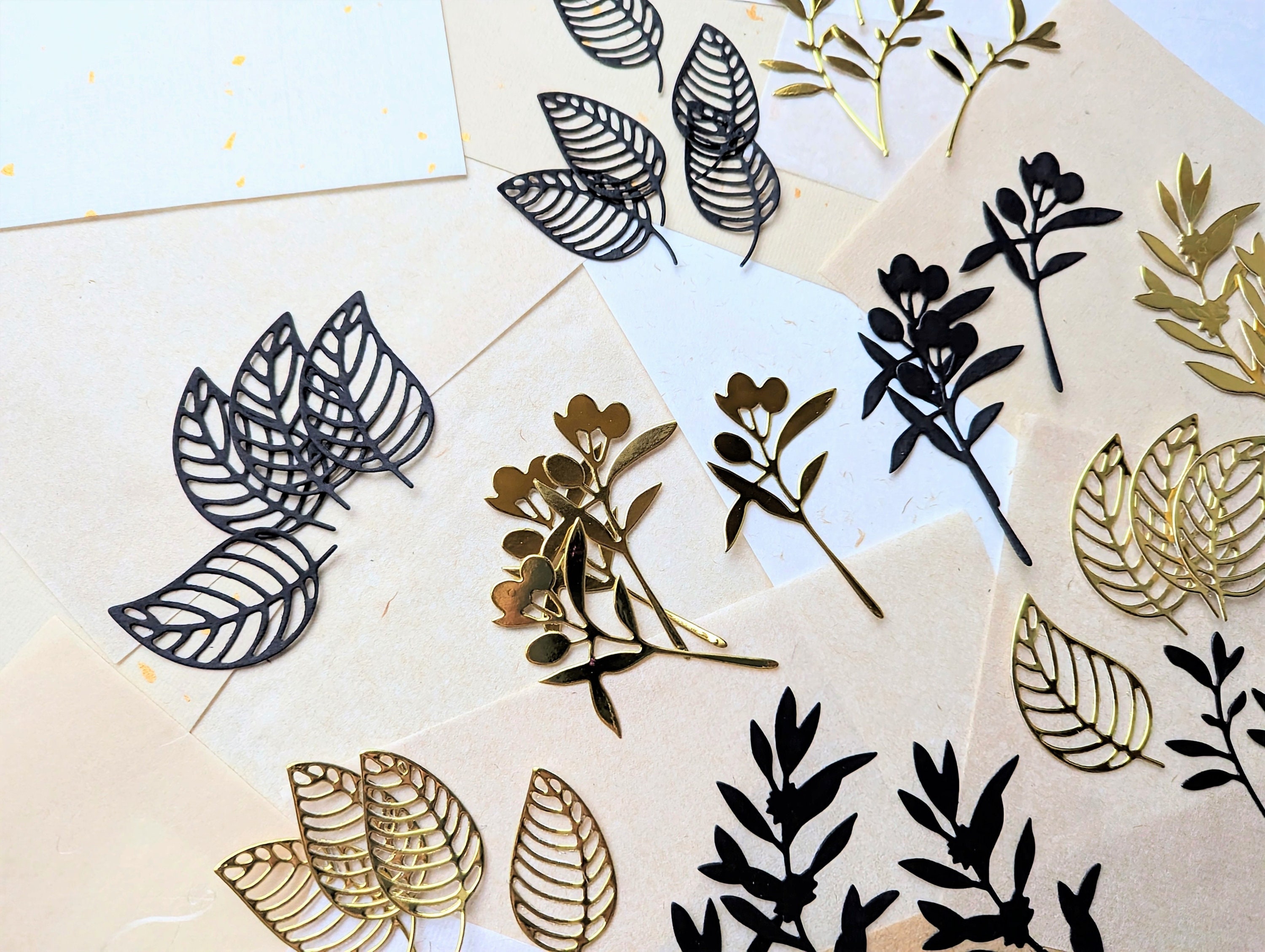 Punched Parts Leaves and Branches 30 Pieces Gold & Black Die Cuts ...