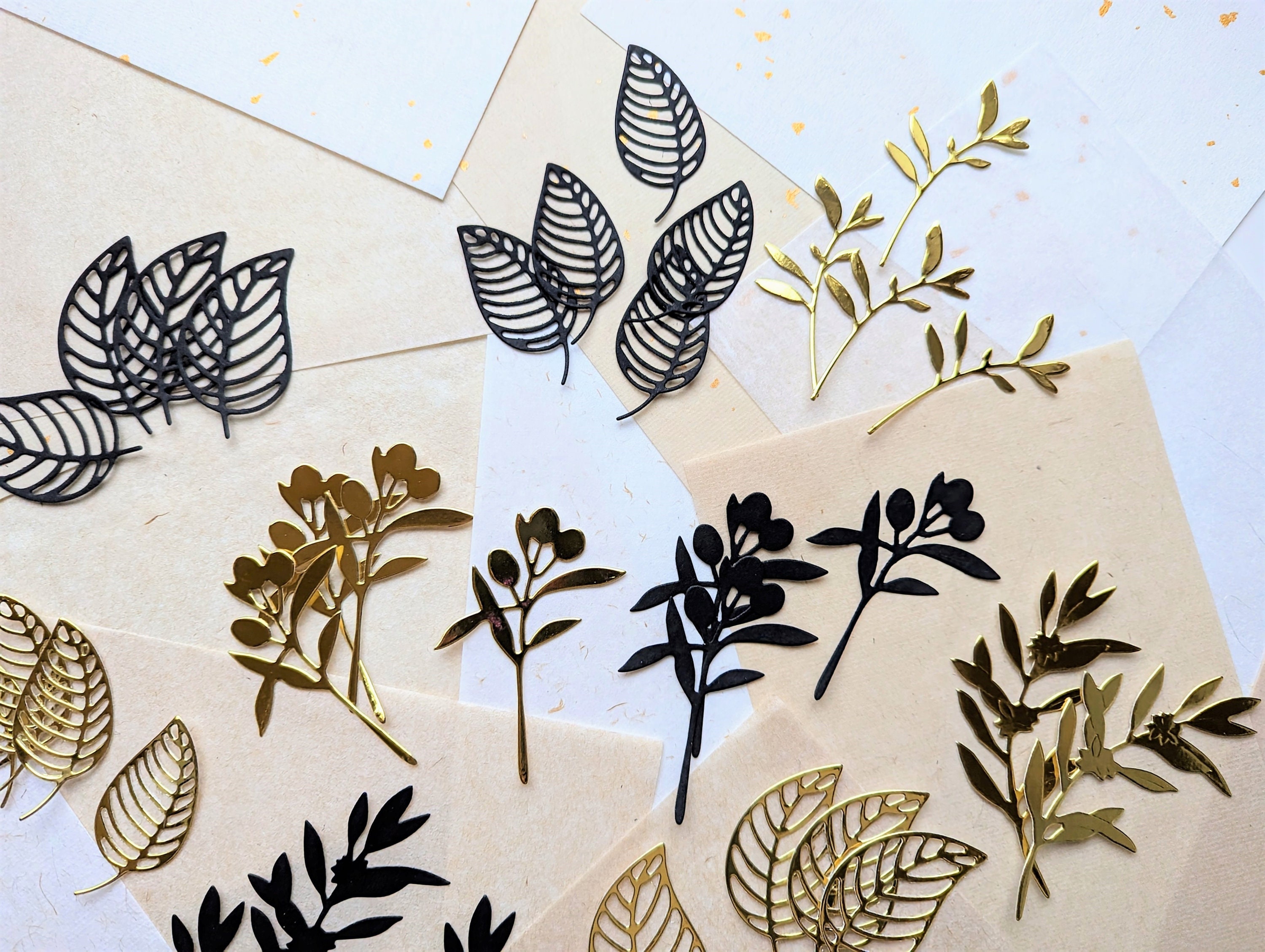 Punched Parts Leaves and Branches 30 Pieces Gold & Black Die Cuts ...