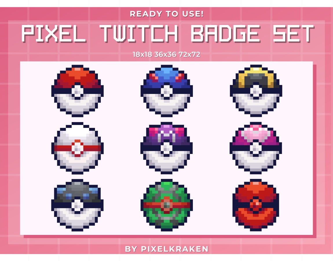 Pokemon Twitch Badges Pixel Art Set Streamer Masterball - Etsy