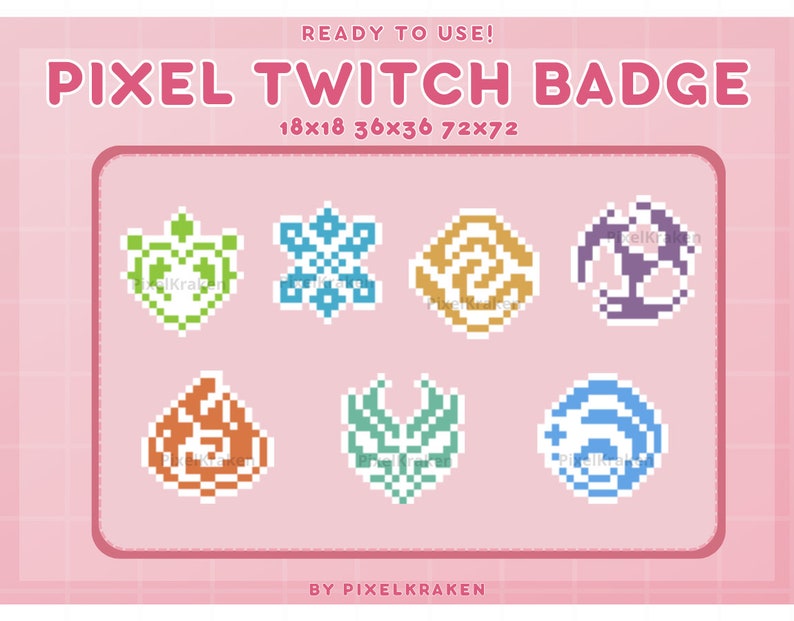 Genshin Impact Elements Badges Pixel Art Kawaii Gamer | Twitch - Etsy