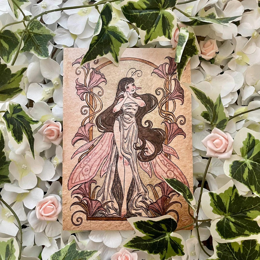 Art Nouveau Fairy A5 Illustration / Watercolour and Ink Faerie Artwork ...