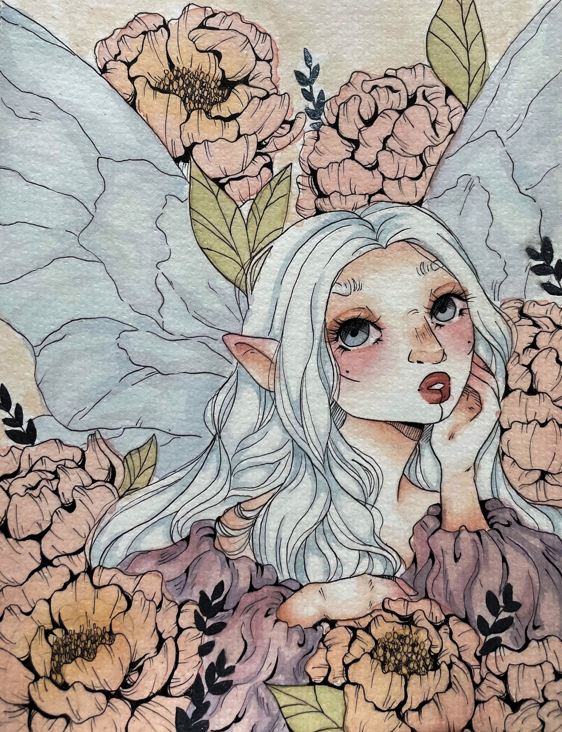 Cottagecore Fairy Original Painting | Framed Watercolour & Ink Artwork ...