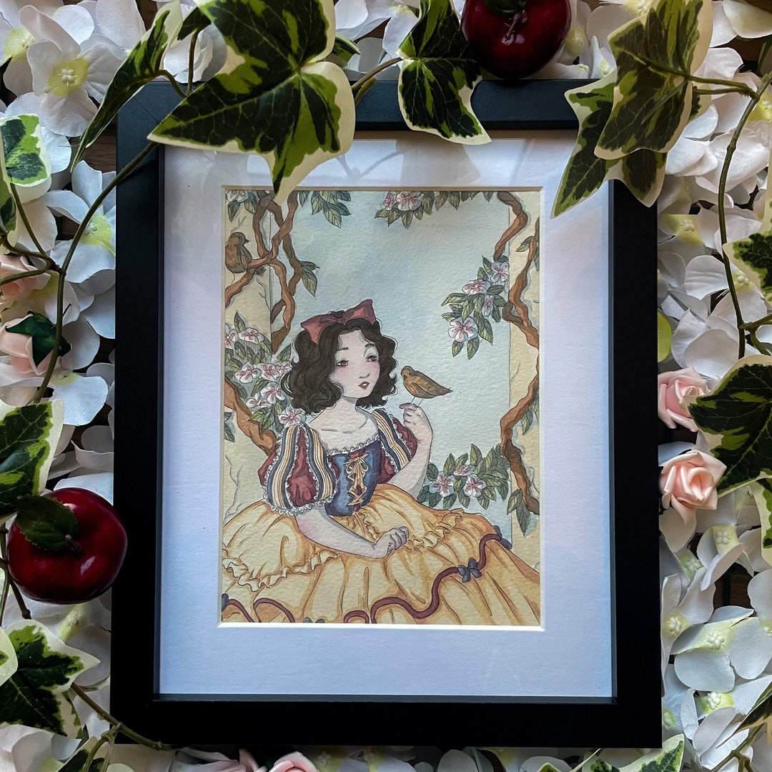 Snow White Framed A5 Original Painting Watercolor & Ink Vintage ...