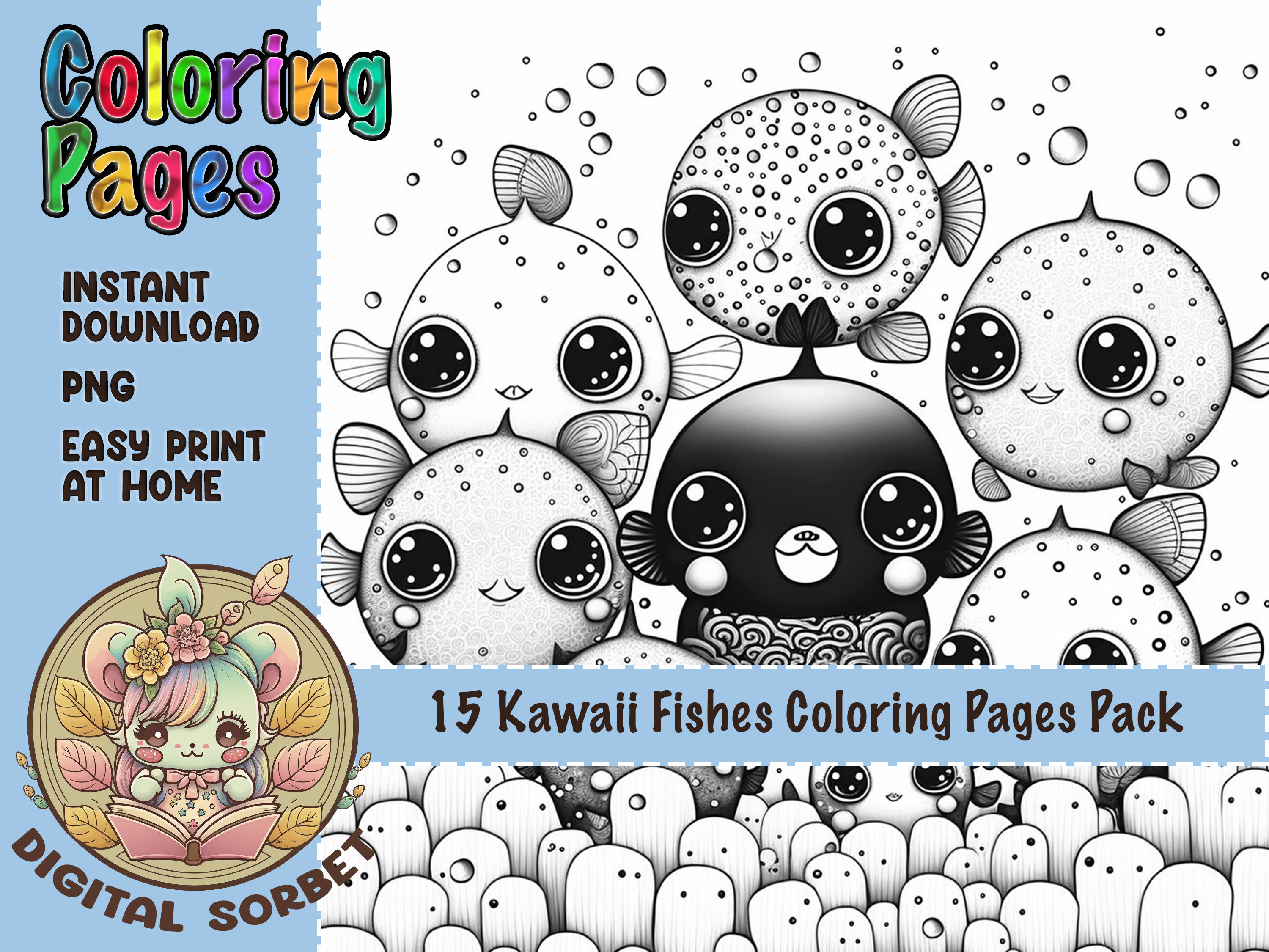 Kawaii Fish Coloring Pages: 15 Cute Fish for Adults and Children ...