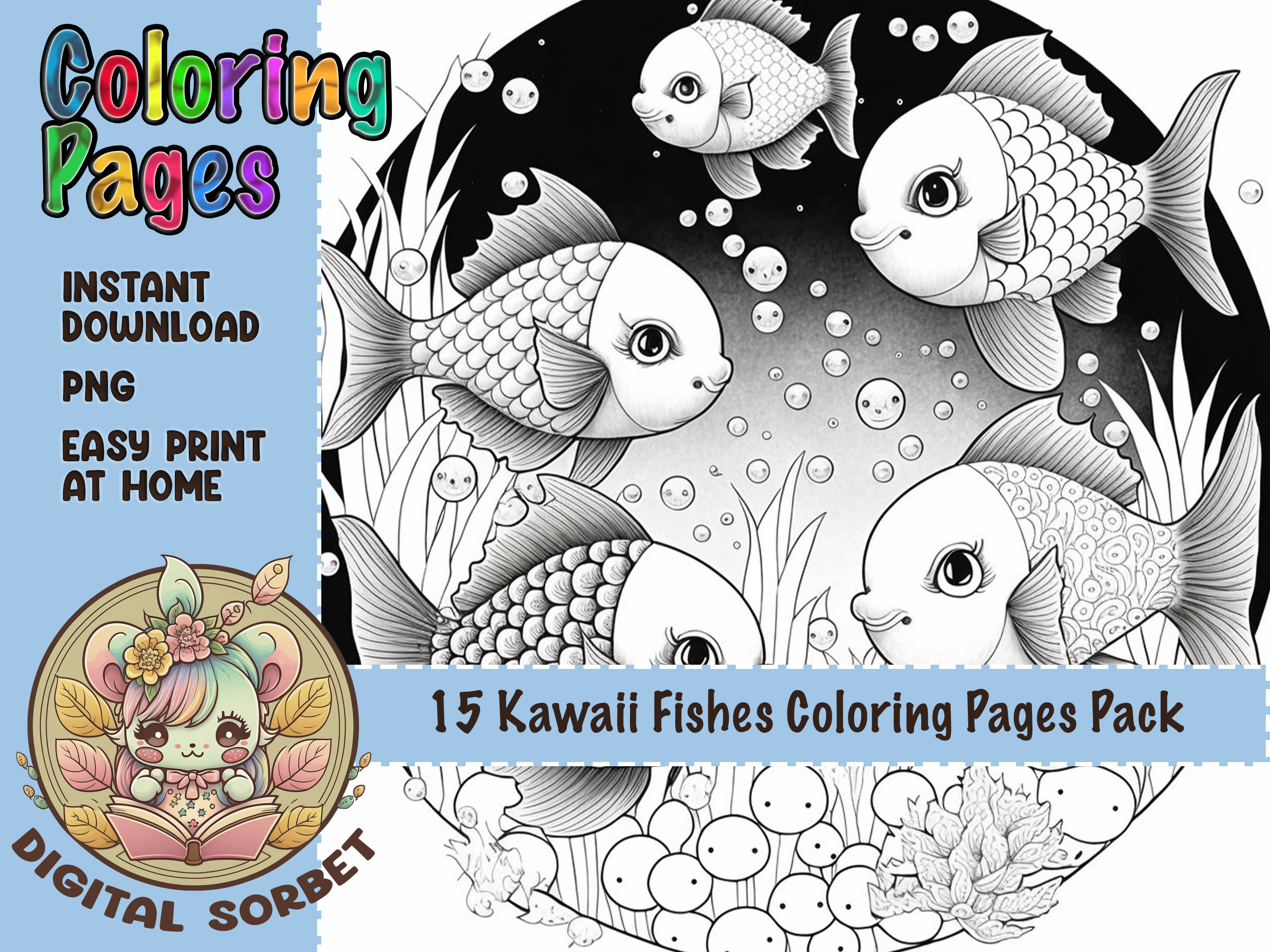 Kawaii Fish Coloring Pages: 15 Cute Fish for Adults and Children ...