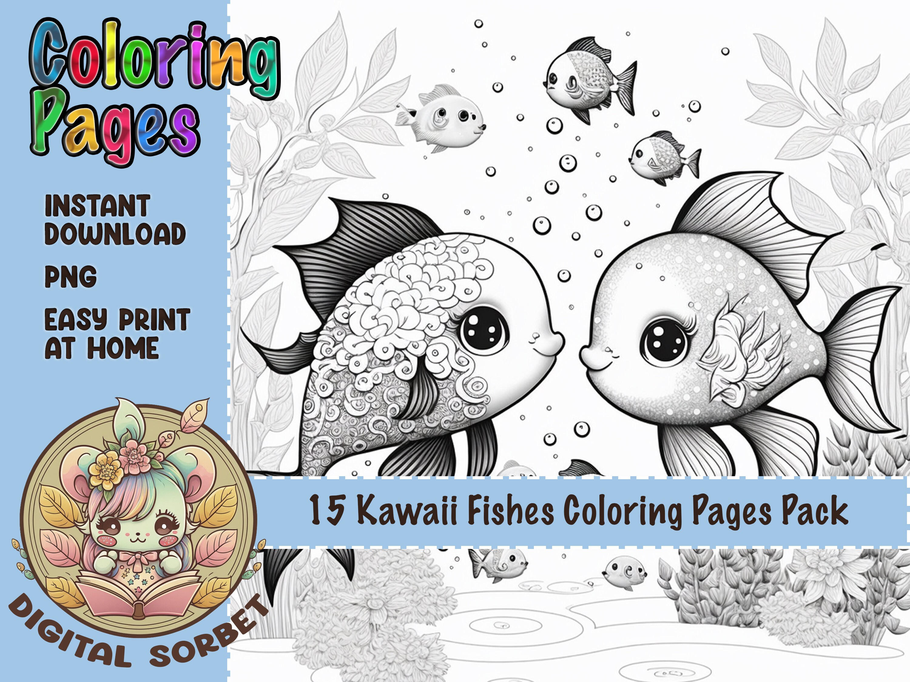 Kawaii Fish Coloring Pages: 15 Cute Fish for Adults and Children ...