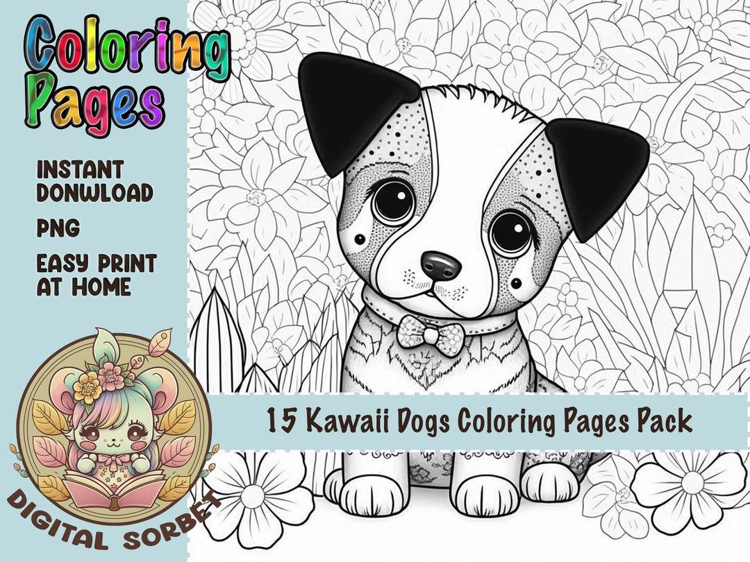 Kawaii Dogs Coloring Pages: 15 Amazing Cute Puppy for Adults and ...