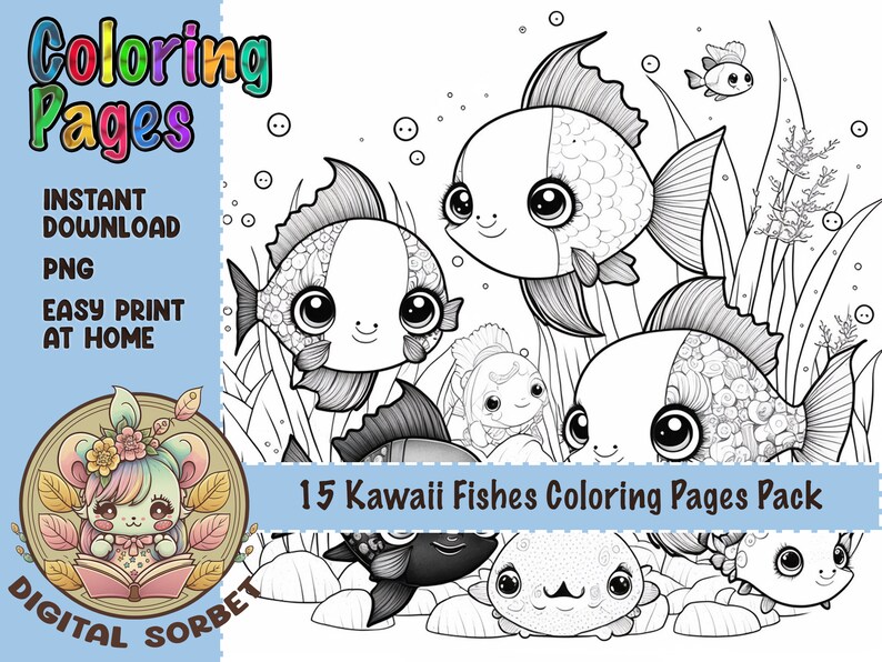 Kawaii Fish Coloring Pages: 15 Cute Fish for Adults and Children ...