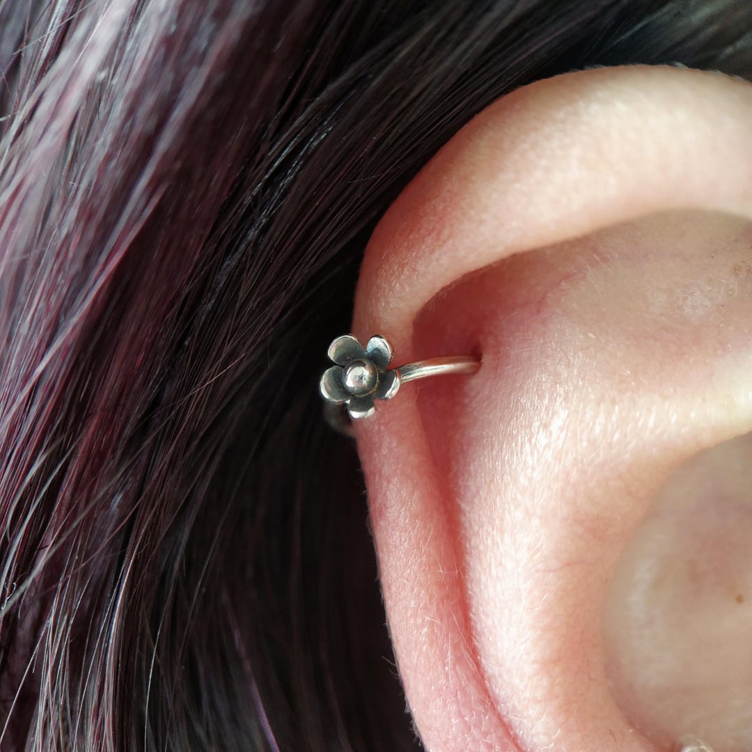 Sterling Silver Sakura Flower Helix Earring: Cartilage Piercing Ring - Etsy
