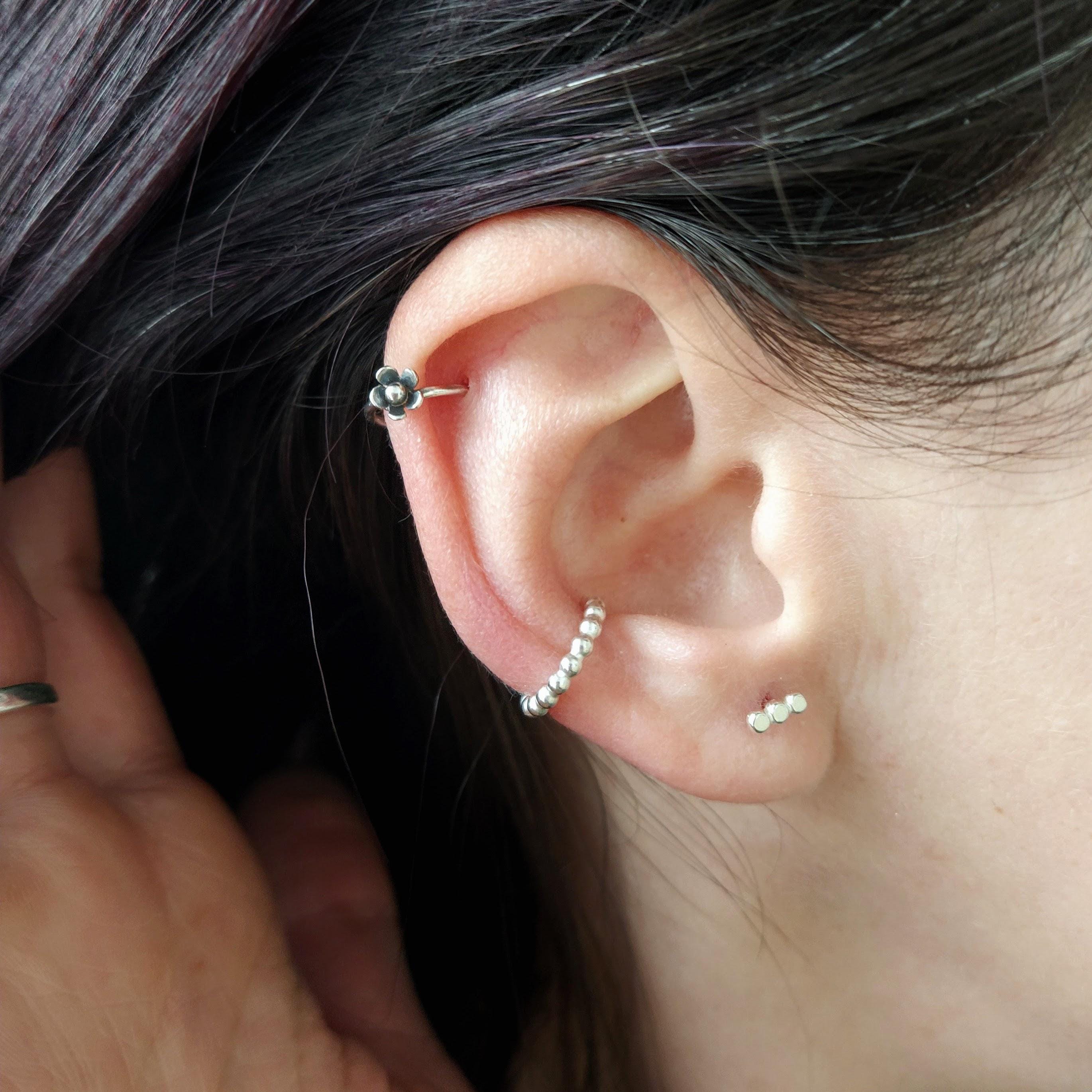 Sterling Silver Sakura Flower Helix Earring: Cartilage Piercing Ring - Etsy